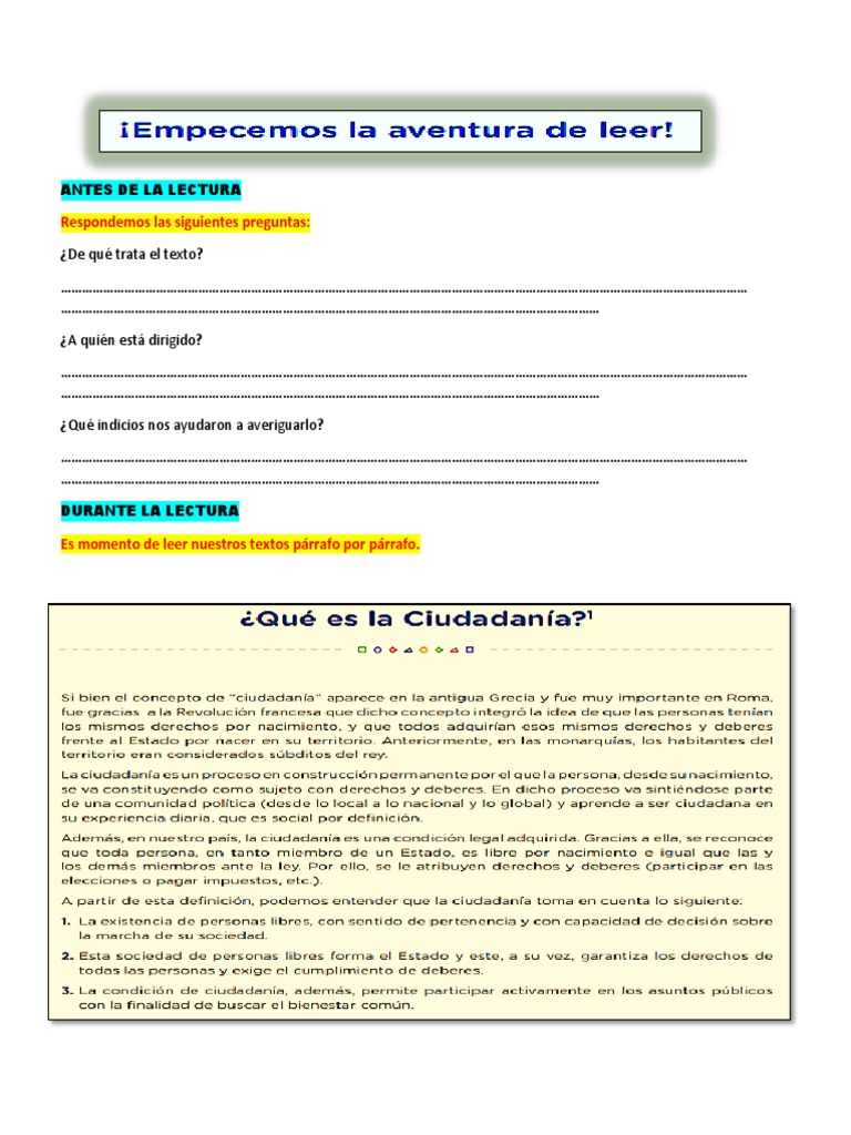 Respondemos Las Siguientes Preguntas:: Antes de La Lectura | PDF ...