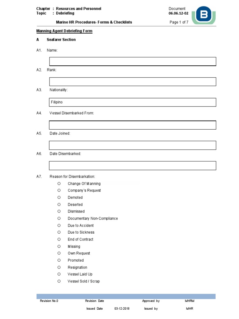 Manning Agent Debriefing Form | PDF
