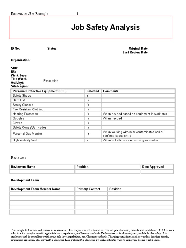 JSA Excavation | PDF | Safety | Personal Protective Equipment