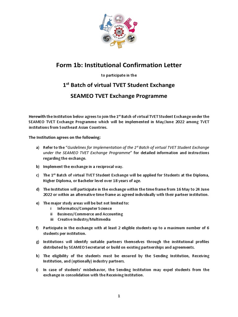 1 - Form1b - Institutional Confirmation Letter | Download Free PDF ...