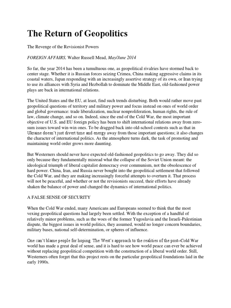 Return of Geopolitics and Revisionist Powers Shake Global Order | PDF ...