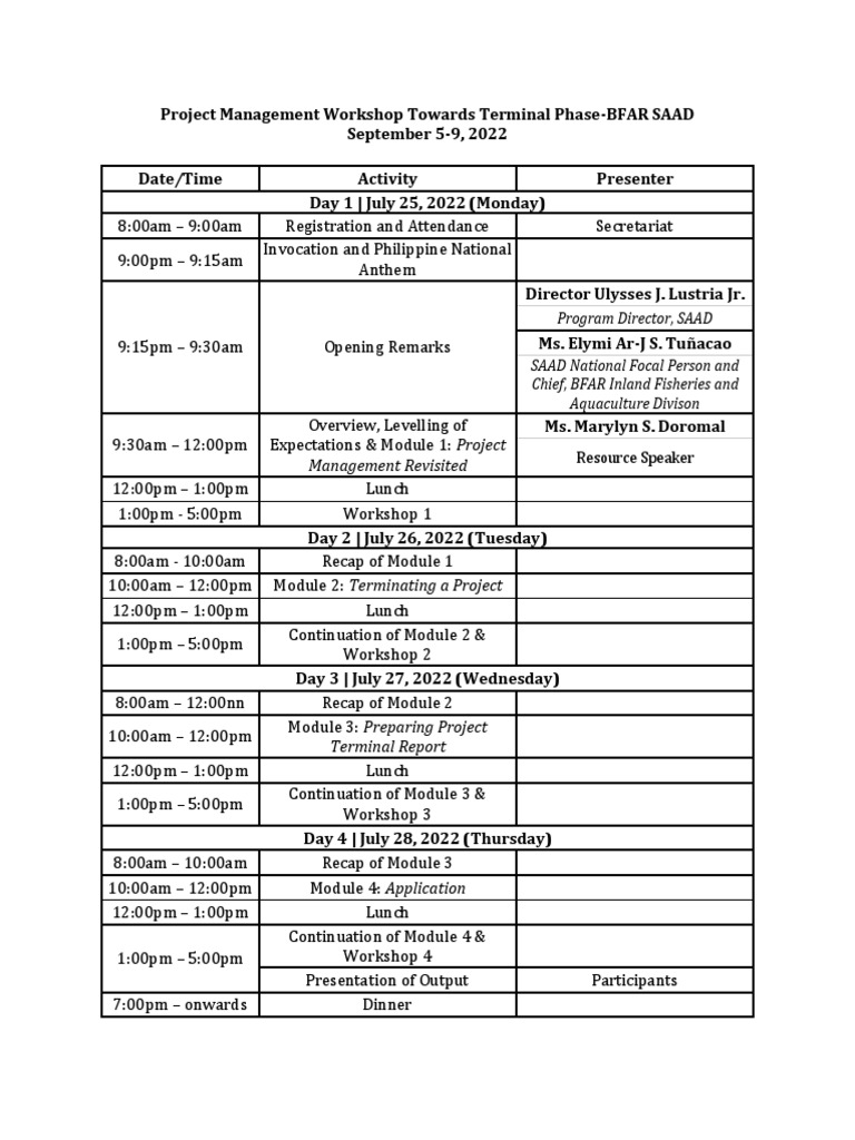 1 - Draft Program - Project Management Workshop Towards Terminal Phase ... 1 - Draft Program - Project Management Workshop Towards Terminal Phase ...
