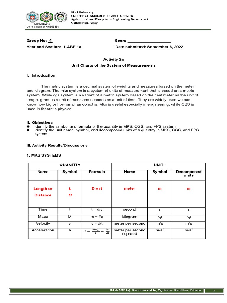 Activity 2 A | PDF | Kilogram | International System Of Units