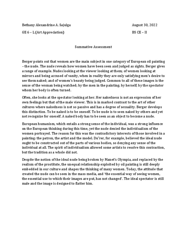 GE 6 Summative Assessment | PDF | Art