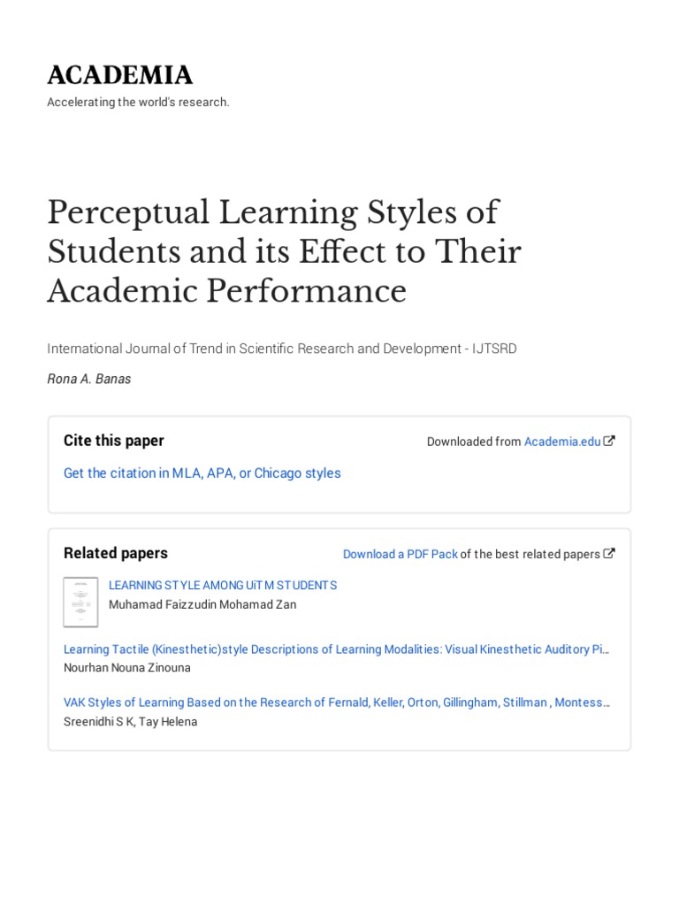 50 Perceptual Learning Styles of Students and Its Effect To Their Academic Performance-with ...