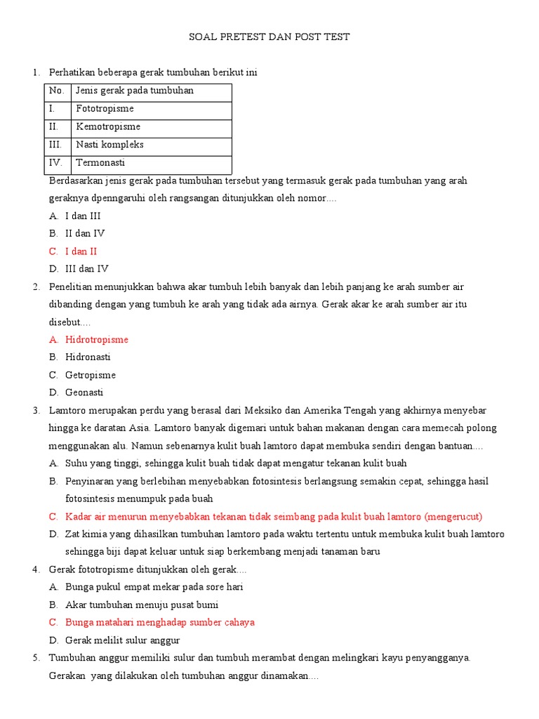 Soal Pre Test Dan Post Test | PDF