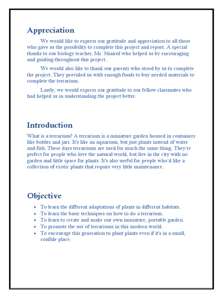 PBL Terrarium Report | PDF | Home & Garden
