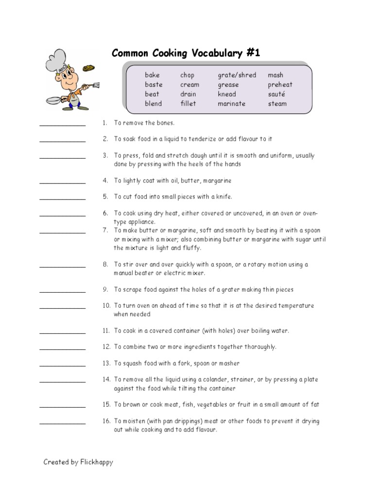 Common Cooking Vocabulary Guide | PDF | Spoon | Foods