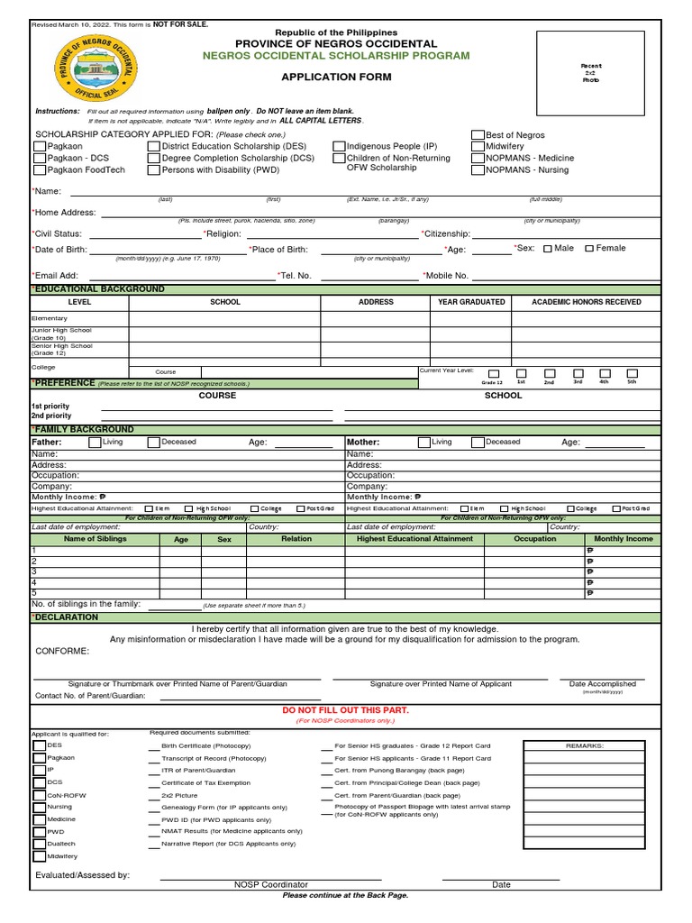 NOSP Application Form Revised 2022 | PDF | Social Institutions