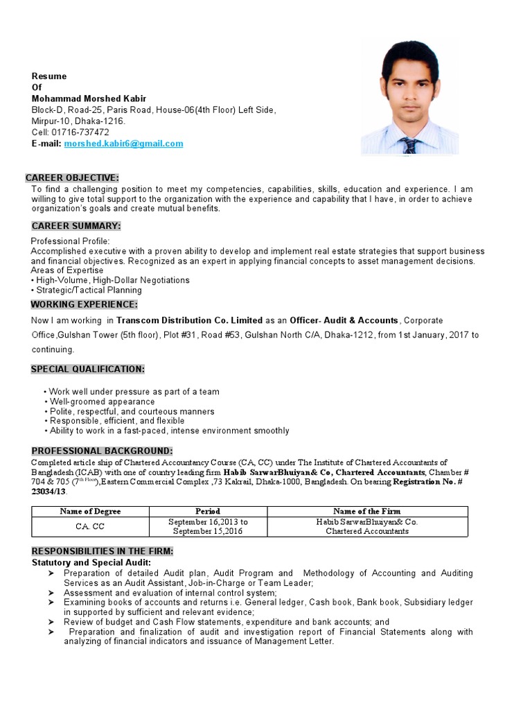 CV of Morshed Kabir | Download Free PDF | Audit | Accounting