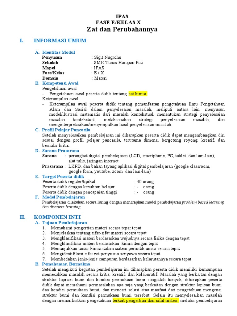 Modul Ajar Ipas Materi | PDF