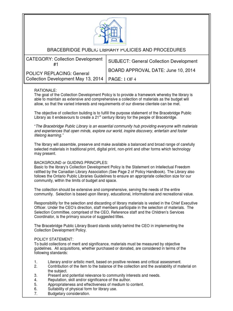 Bracebridge Library Collection Policy | PDF | Libraries | Public Library