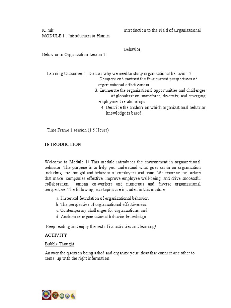 HBO Module 1a | PDF | Organizational Behavior | Knowledge