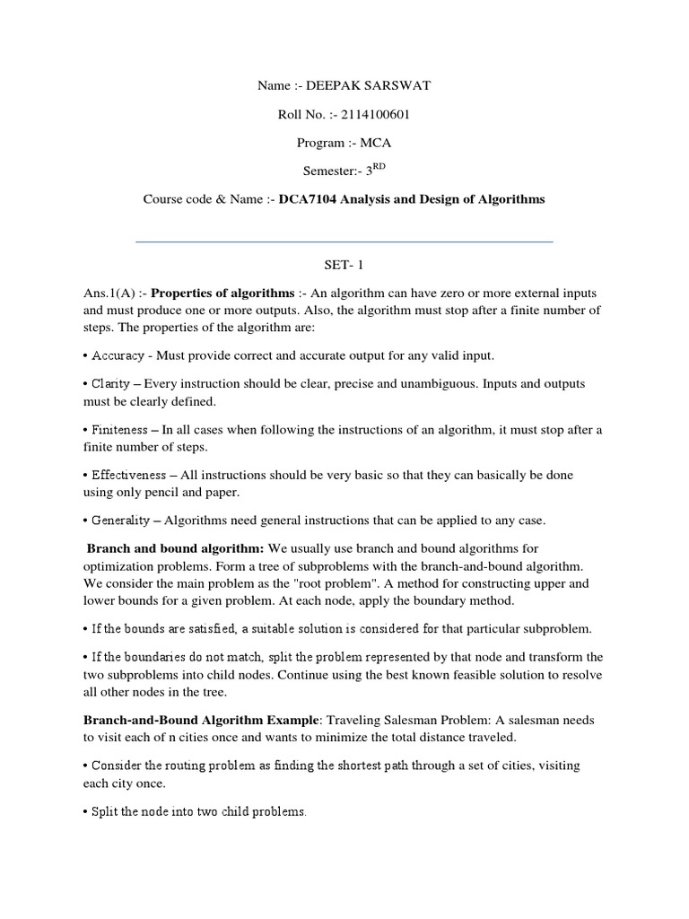 DCA7104 Analysis and Design of Algorithms | PDF | Dynamic Programming | Time Complexity