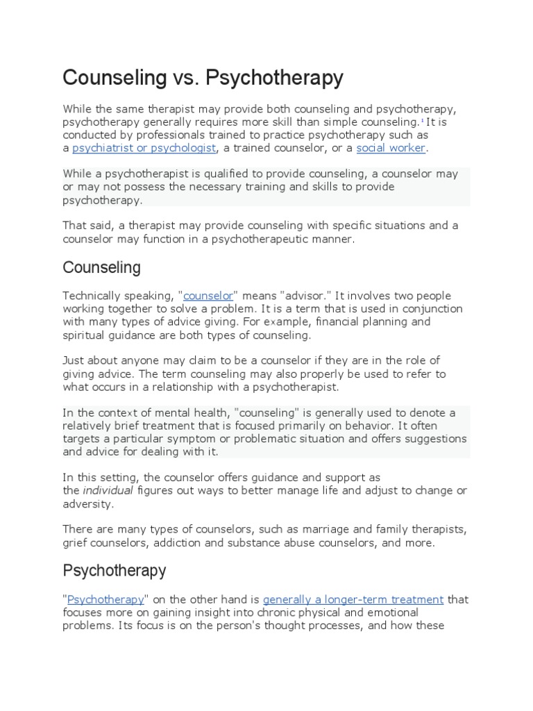 Counseling Vs | PDF | Psychotherapy | Psychological Concepts