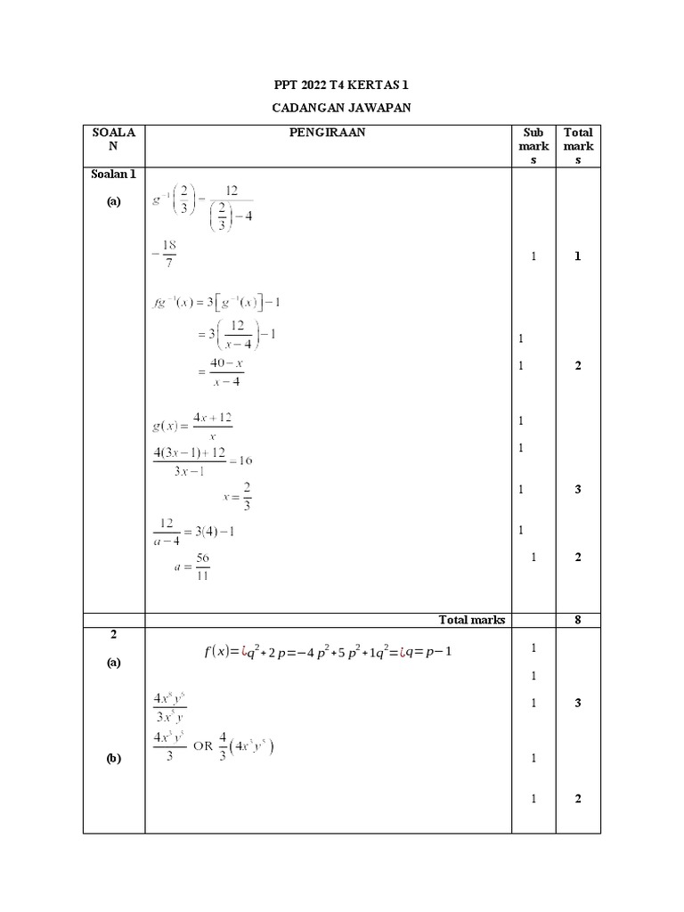 Skema Jawapan MTT PPT 2022 t4 KERTAS 1 | PDF | Elementary Mathematics | Mathematical Analysis