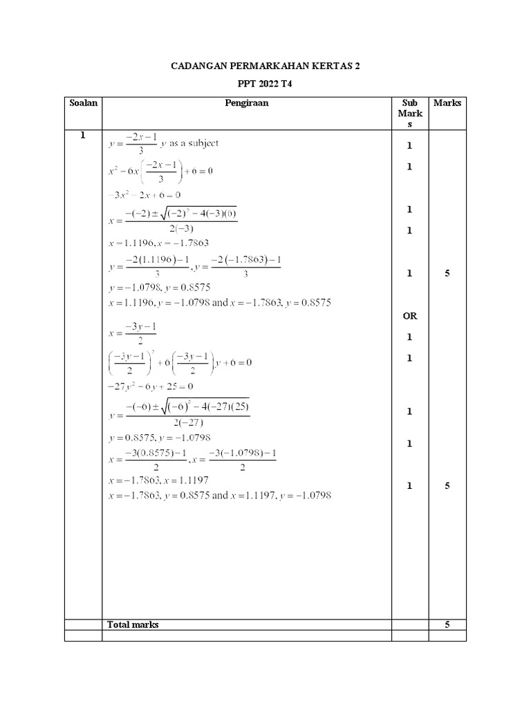 Skema Jawapan MTT PPT 2022 t4 KERTAS 2 | PDF