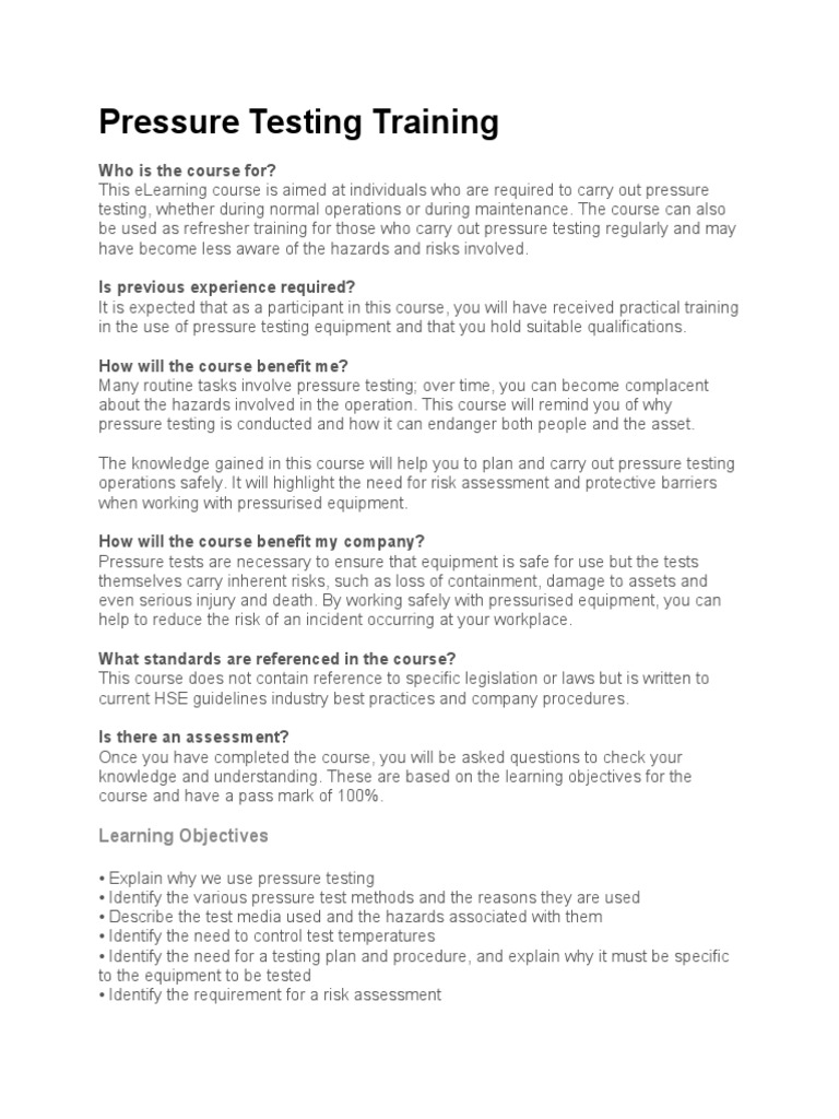 Pressure Testing Training | PDF | Risk | Safety