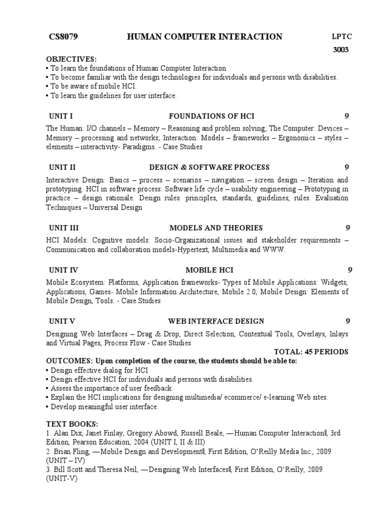 CS8079 Syllabus | PDF | Human–Computer Interaction | User Interface