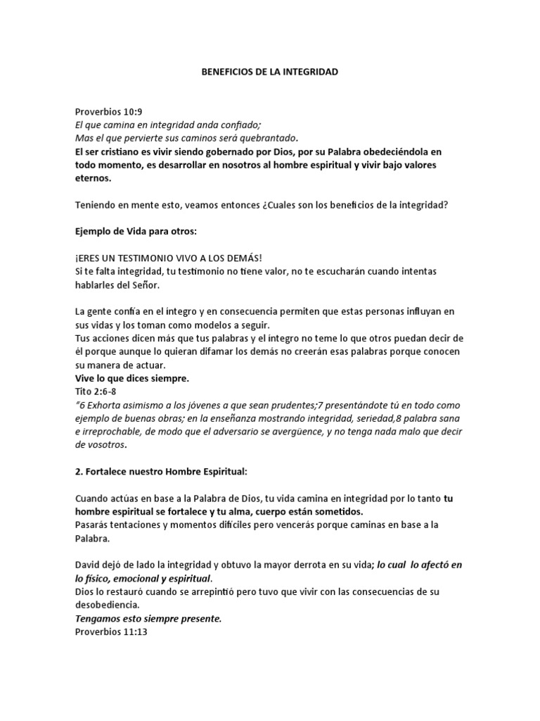 Beneficios de la Integridad Bíblica | PDF | Relaciones personales ...