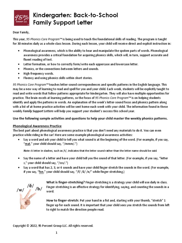 Back To School Family Letter Core 95 | PDF | Phonics | Cognitive Science