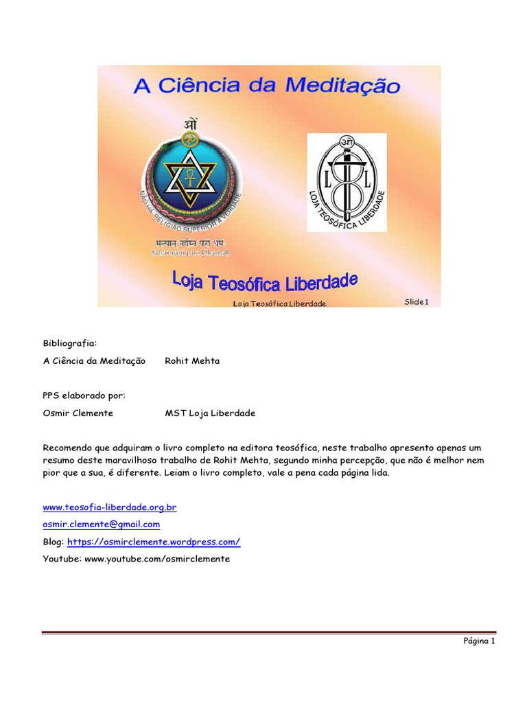 A Ciencia Da Meditacao - Apostila 1 | PDF | Pensamento | Cérebro