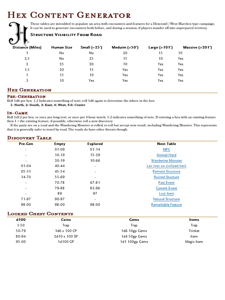 Hex Content Generator - The Homebrewery | PDF