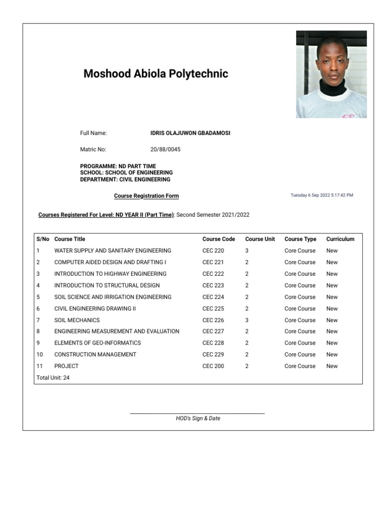 Correct J Moshood Abiola Polytechnic - Course Registration Form | PDF Correct J Moshood Abiola Polytechnic - Course Registration Form | PDF