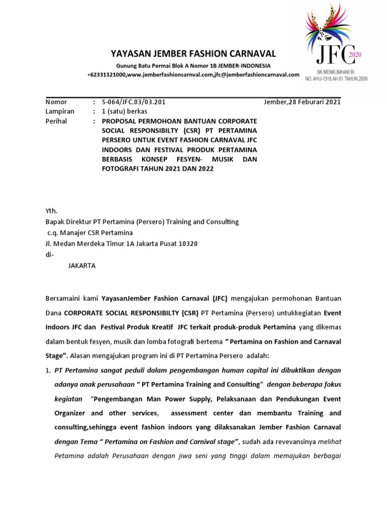 Surat Permohonan CSR Pertamina | PDF