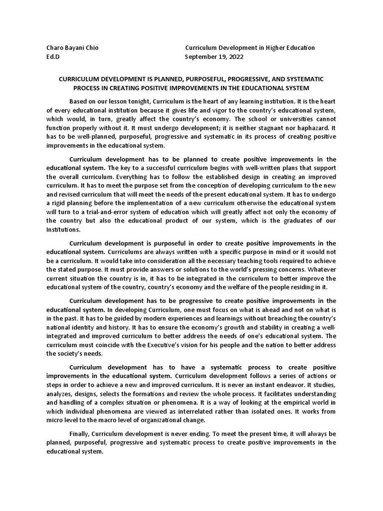 Curriculum Development Assignment #1 | PDF | Curriculum | Behavior Modification