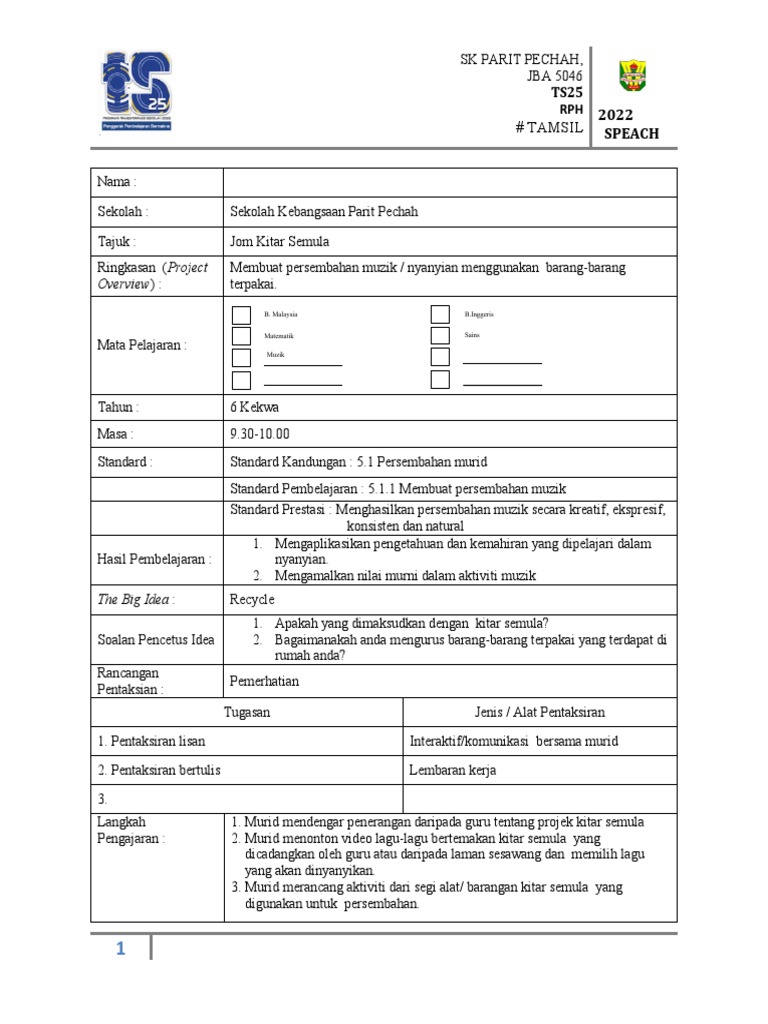 TS25 - Draf RPH MZ 6 | PDF