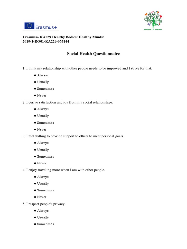 Social Health Questionnaire for Students | PDF