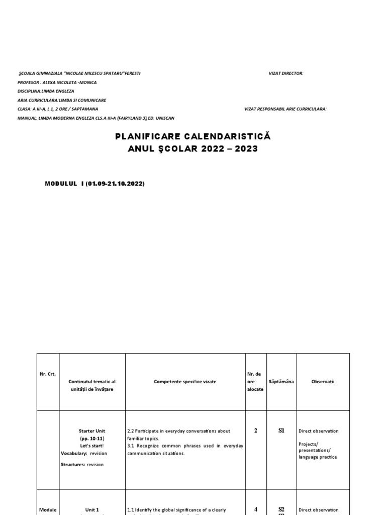 Planificare-Calendaristica Clasa A III-a | PDF | Communication | Cognition