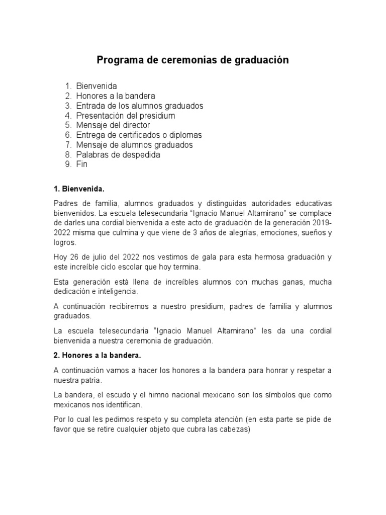 Esquema Del Programa De La Ceremonia Esta Mañana Asistimos A La