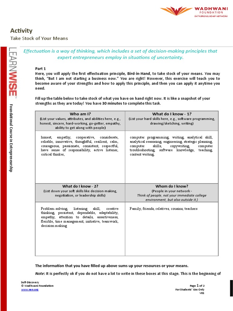 EFFECTUATION | PDF | Entrepreneurship | Decision Making