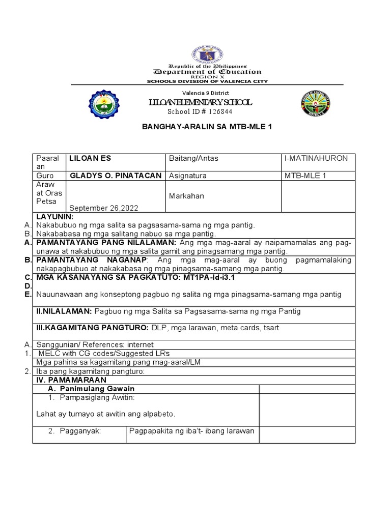 Beginning Reading in MTB MLE Lesson Plan | PDF