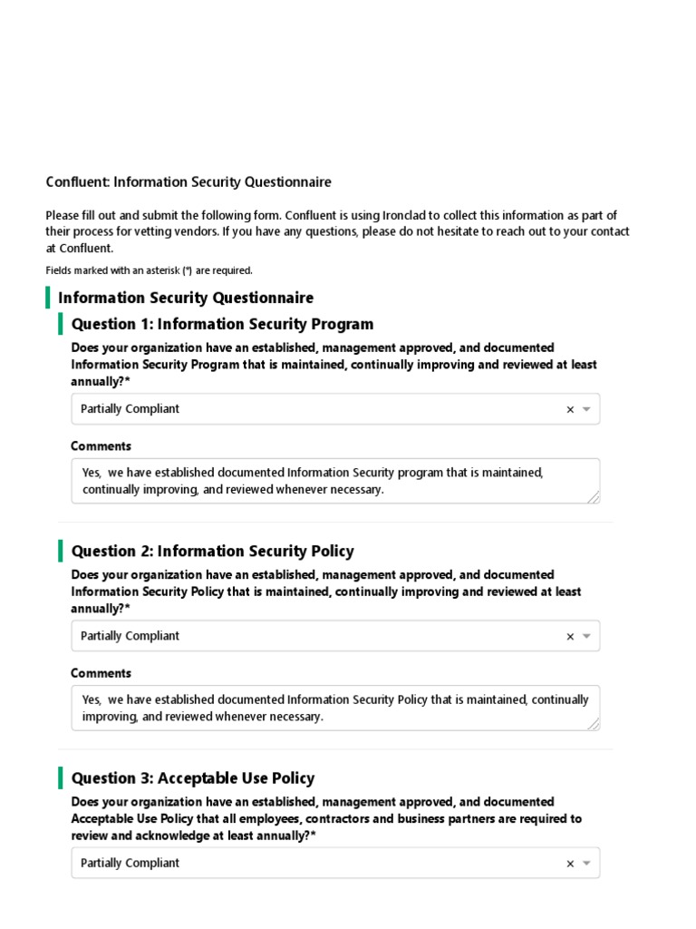 Confluent - Information Security Questionnaire Ironclad | PDF ...