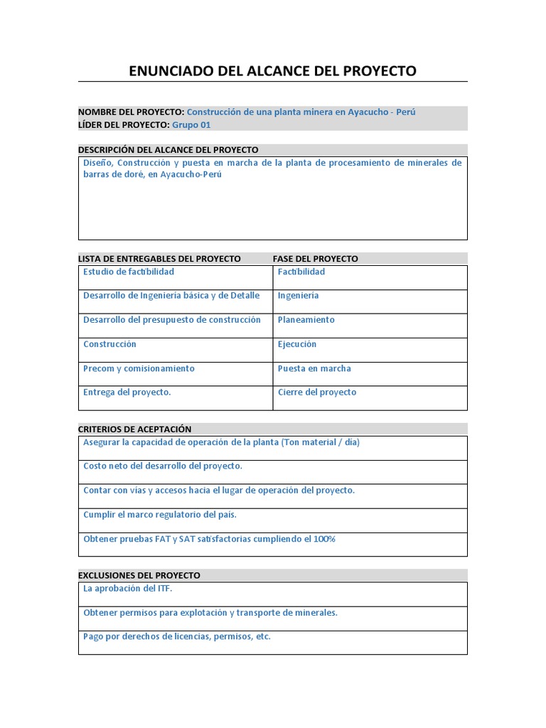 Enunciado Del Alcance Del Proyecto - Avance 1 | PDF