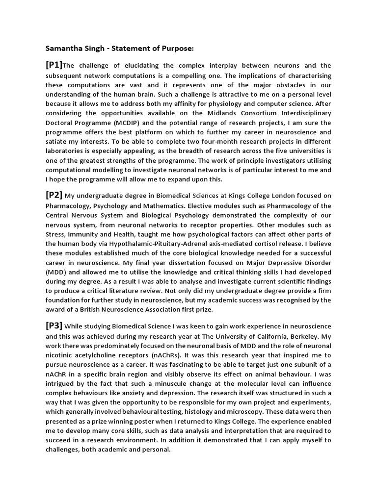 Phd Example Statement | PDF | Neuroscience | Pharmacology