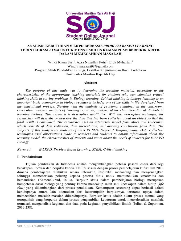 Analisis E-Lkpd Pbl-Stem | PDF | Education Theory | Cognitive Psychology