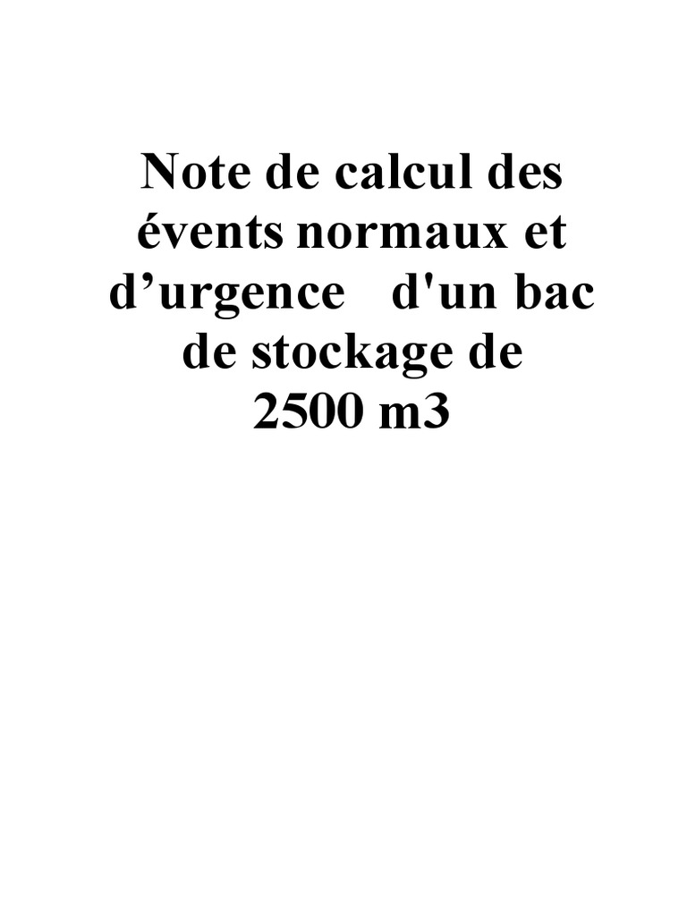 Note de Calcul Des Évents D'un Bac de Stockage | PDF | Mécanique des ...