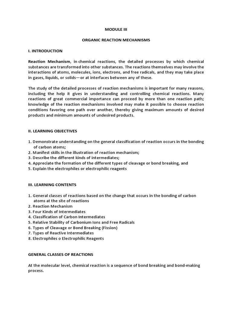 Module 3 Organic Reaction Mechanisms | Download Free PDF | Chemical Reactions | Ion