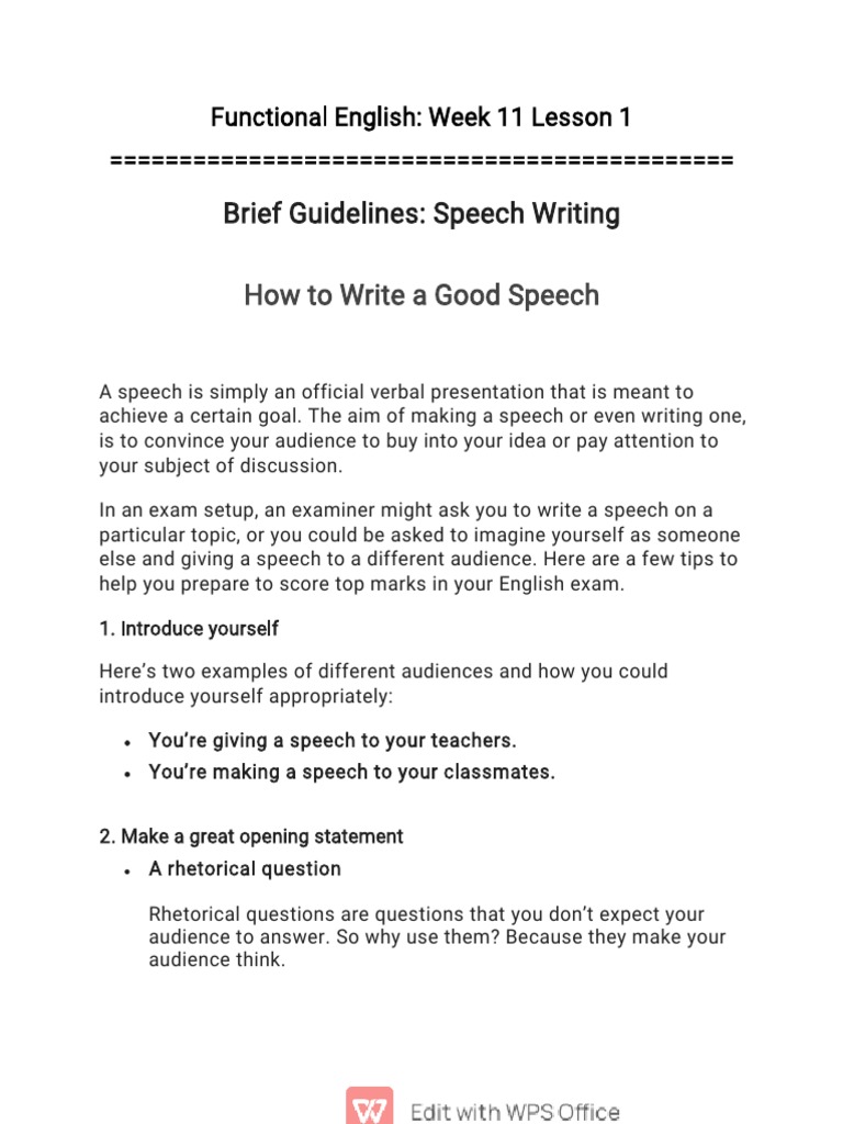 10.2 Lesson On How To Write A Good Speech | PDF | Test (Assessment ...