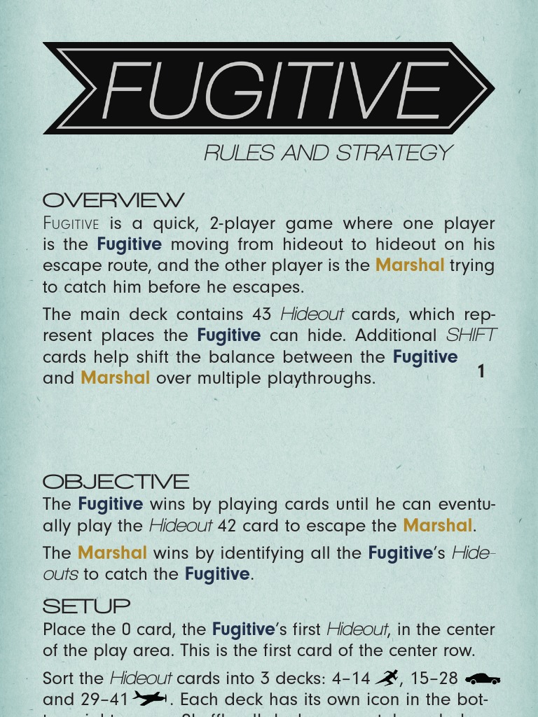 Fugitive 2nd Edition Print - Rulebook | PDF | Playing Cards | Card Games