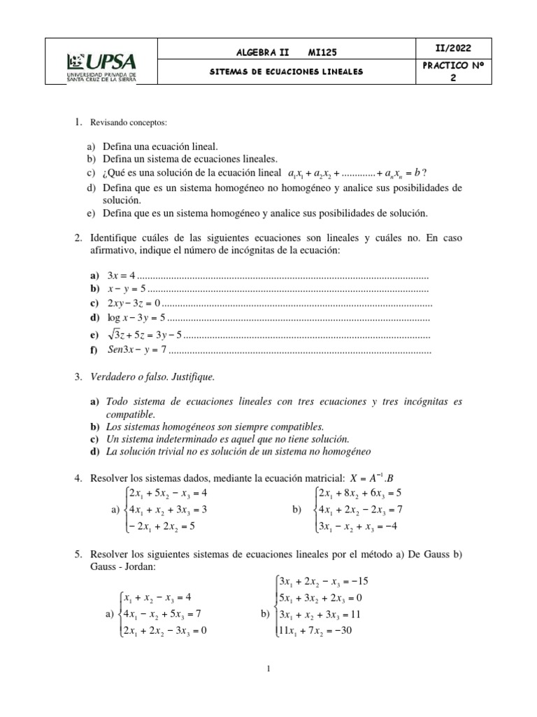 Practico 2 Sistemas 2022 | PDF | Ecuaciones | Sistema de ecuaciones lineales
