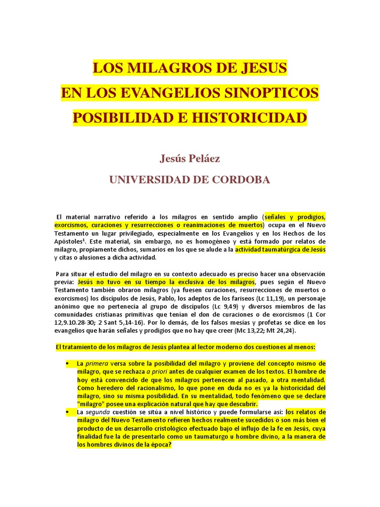 Milagros de Jesús en los Evangelios | PDF | Jesús | Milagro