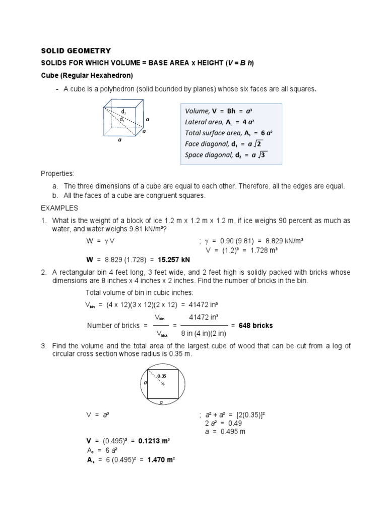 Solids For Which Volume Base Area X Height (V B H) Cube (Regular Hexahedron) | Download Free PDF ...