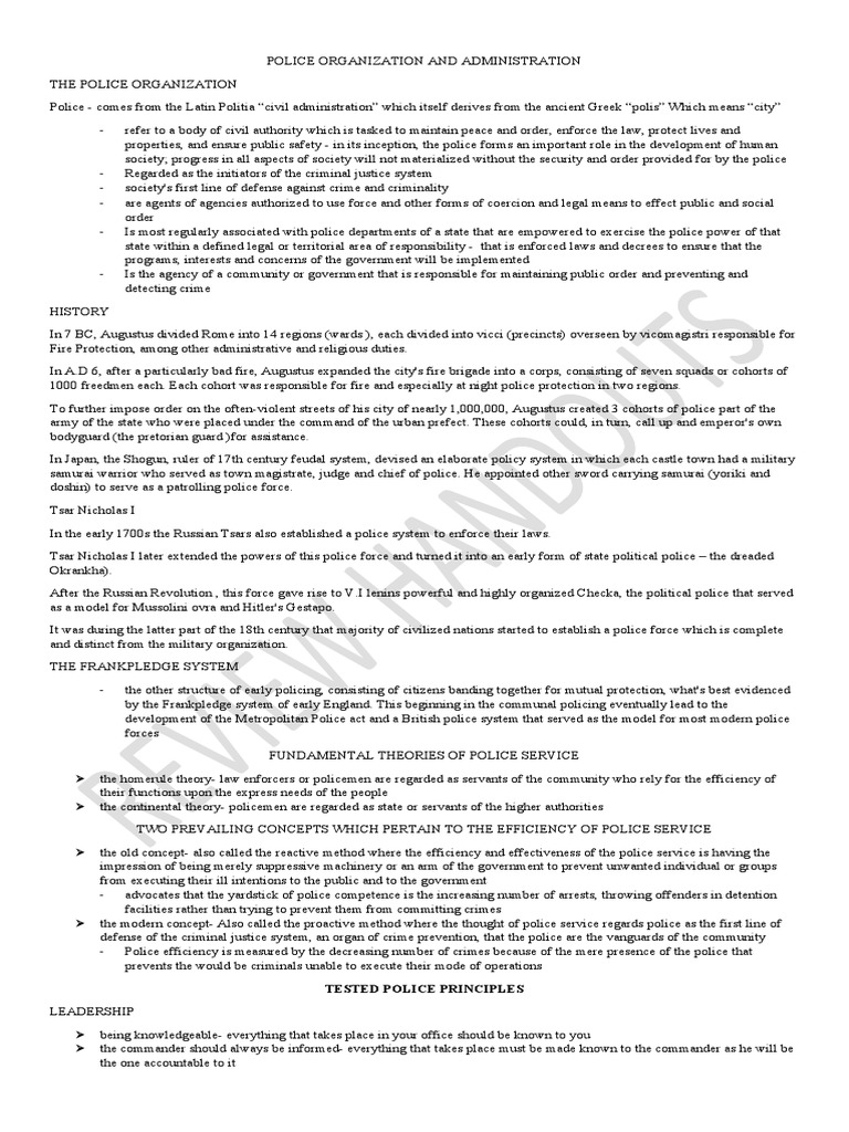 Police Organization and Administration | PDF | Police | Crimes