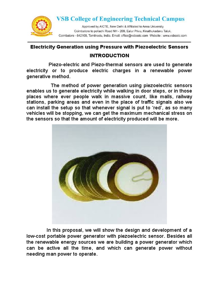 Electricity Generation Using Pressure With Piezoelectric Sensors | PDF ...