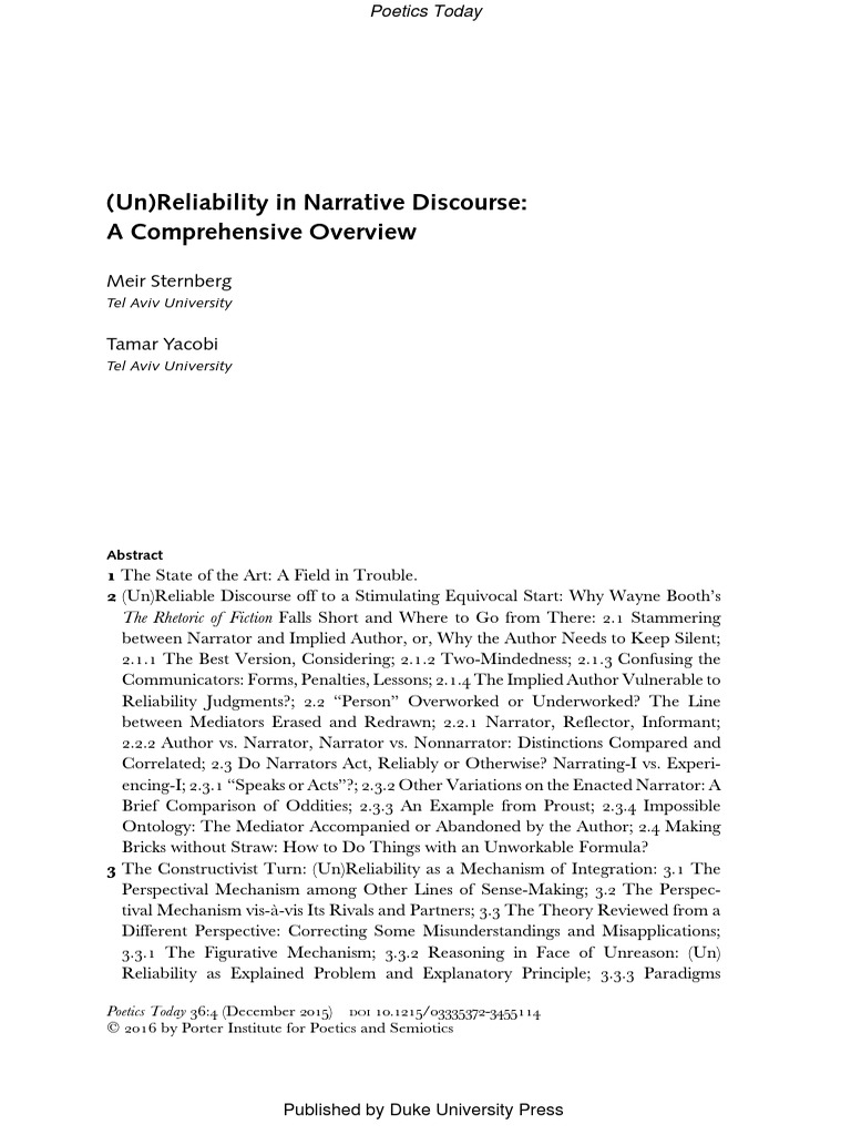 Un Reliability in Narrative Discourse | PDF | Narrative | Narration